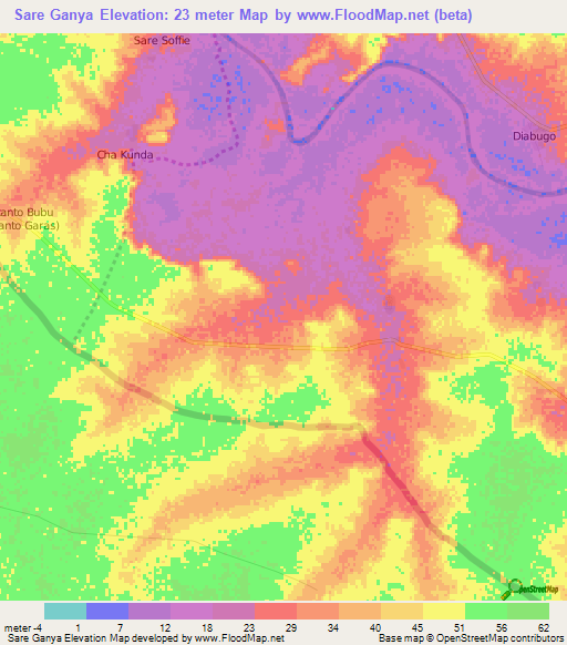 Elevation of Sare Ganya,Gambia Elevation Map, Topography, Contour
