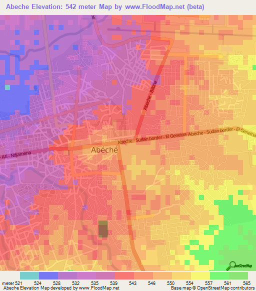 Elevation of Abeche,Chad Elevation Map, Topography, Contour