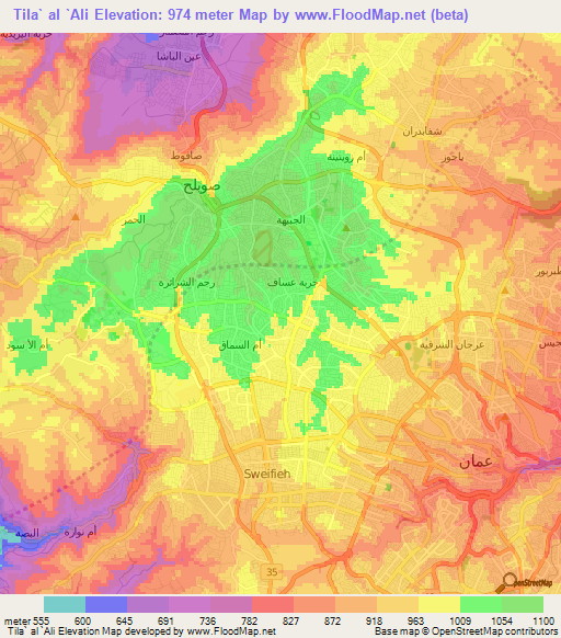 Elevation of Tila` al `Ali,Jordan Elevation Map, Topography, Contour