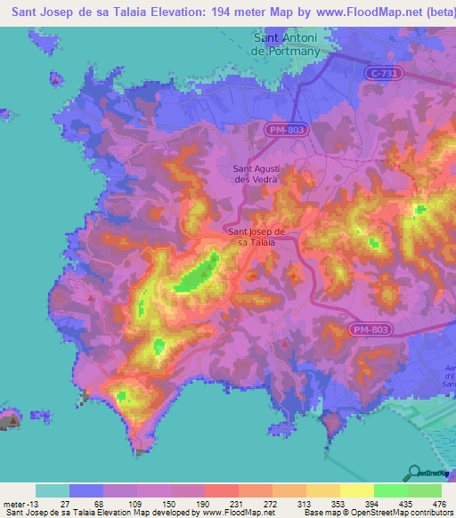 Elevation of Sant Josep de sa Talaia,Spain Elevation Map, Topography ...