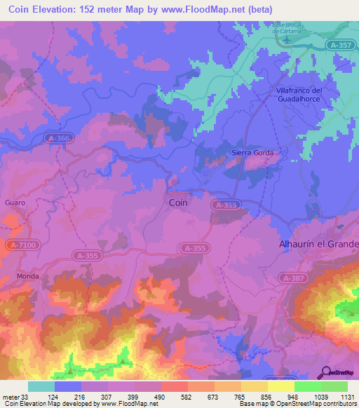 Elevation of Coin,Spain Elevation Map, Topography, Contour