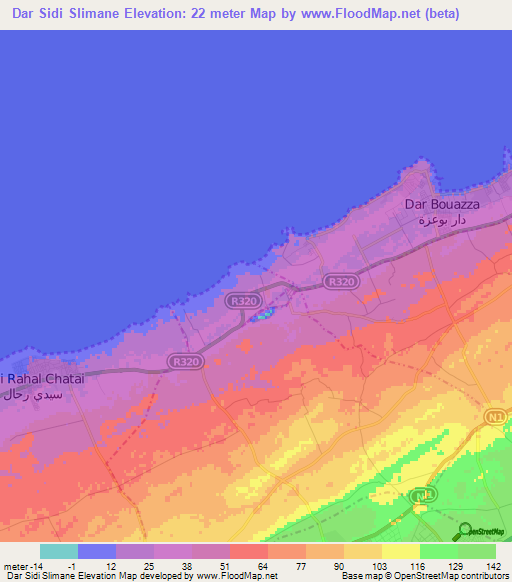 Elevation of Dar Sidi Slimane,Morocco Elevation Map, Topography, Contour