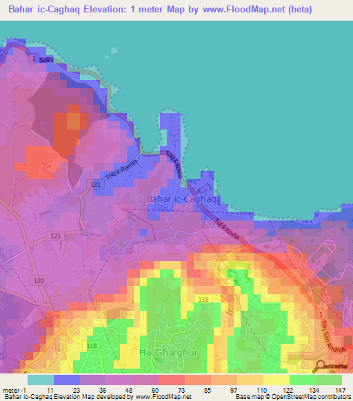 Elevation of Bahar ic-Caghaq,Malta Elevation Map, Topography, Contour