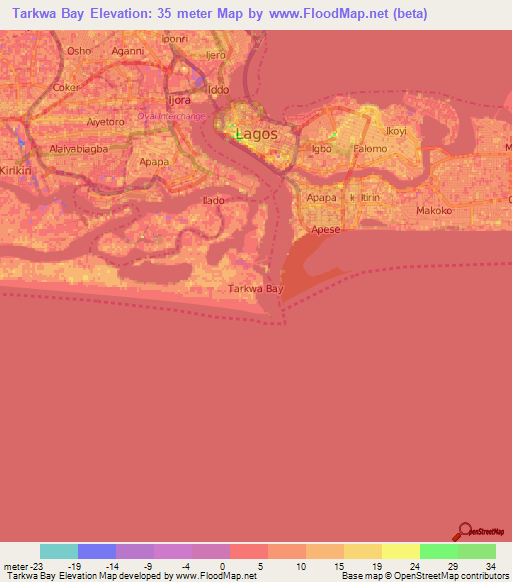 Elevation of Tarkwa Bay,Nigeria Elevation Map, Topography, Contour