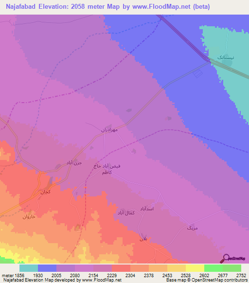 Elevation of Najafabad,Iran Elevation Map, Topography, Contour