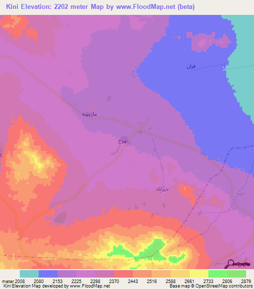Elevation of Kini,Iran Elevation Map, Topography, Contour