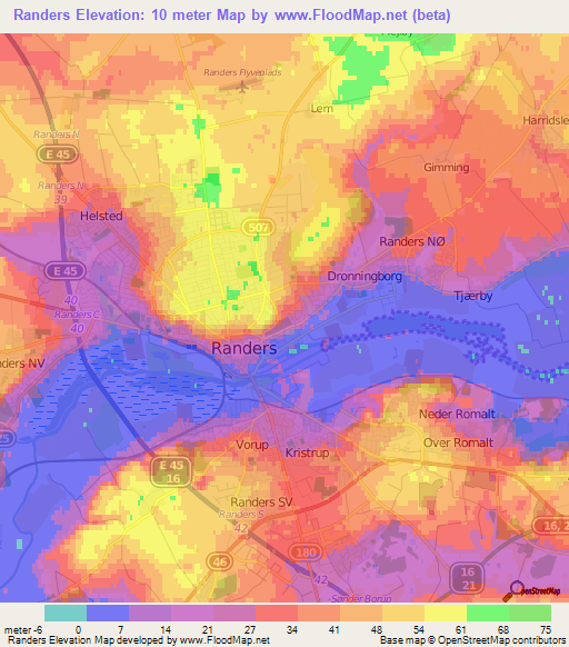 Elevation of Randers,Denmark Elevation Map, Topography, Contour