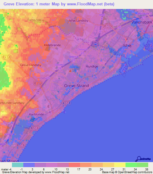 Elevation of Greve,Denmark Elevation Map, Topography, Contour