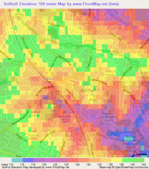 Elevation of Solihull,UK Elevation Map, Topography, Contour