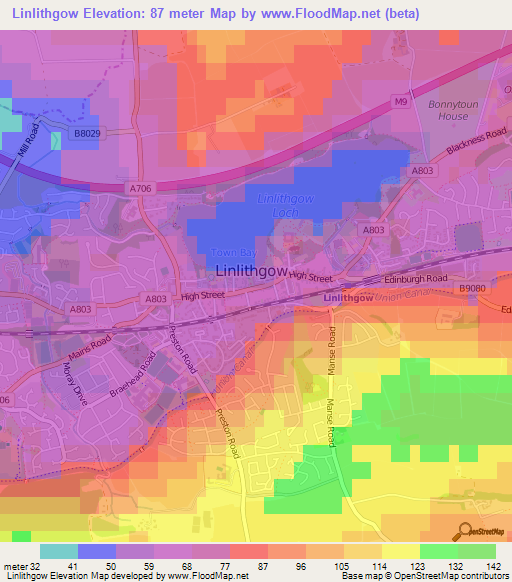 Elevation of Linlithgow,UK Elevation Map, Topography, Contour