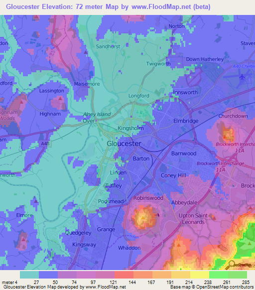 Elevation of Gloucester,UK Elevation Map, Topography, Contour