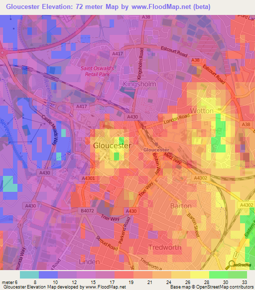 Elevation of Gloucester,UK Elevation Map, Topography, Contour