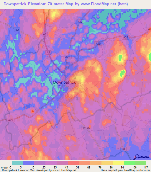 Elevation of Downpatrick,UK Elevation Map, Topography, Contour