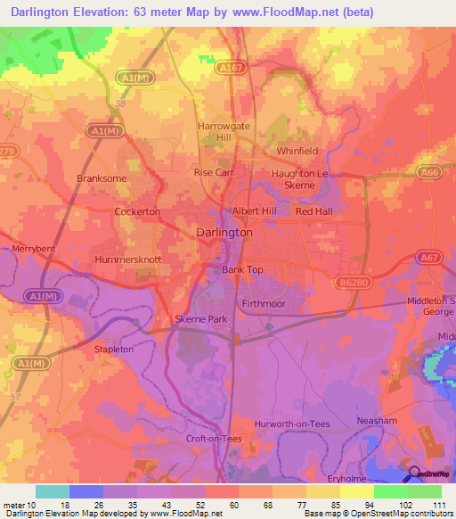 Elevation of Darlington,UK Elevation Map, Topography, Contour