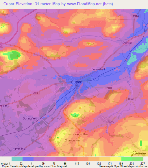 Elevation of Cupar,UK Elevation Map, Topography, Contour