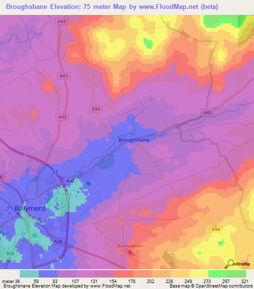 Elevation of Broughshane,UK Elevation Map, Topography, Contour