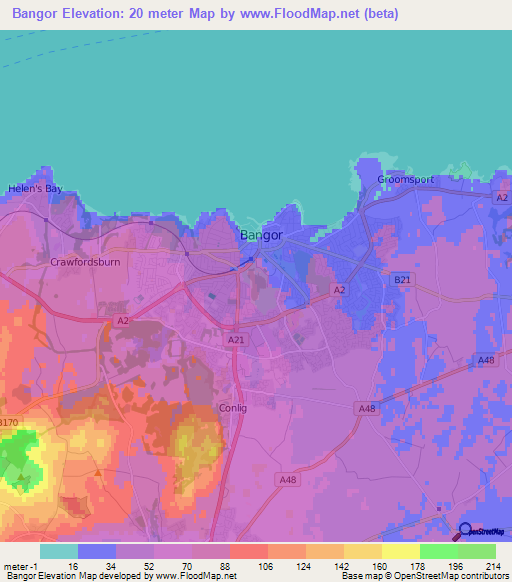 Elevation of Bangor,UK Elevation Map, Topography, Contour