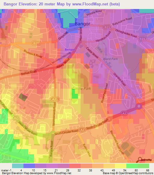 Elevation of Bangor,UK Elevation Map, Topography, Contour