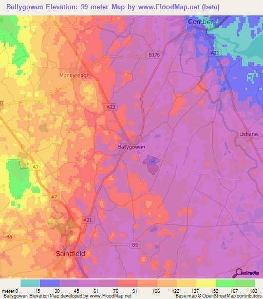 Elevation of Ballygowan,UK Elevation Map, Topography, Contour