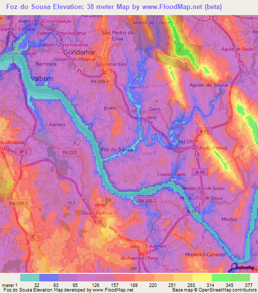 Elevation of Foz do Sousa,Portugal Elevation Map, Topography, Contour