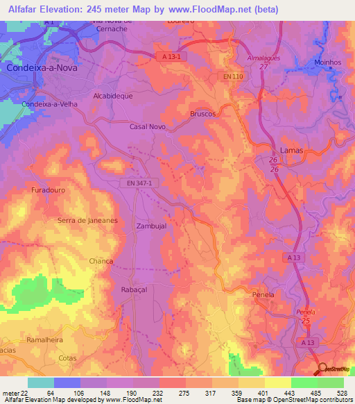 Elevation of Alfafar,Portugal Elevation Map, Topography, Contour