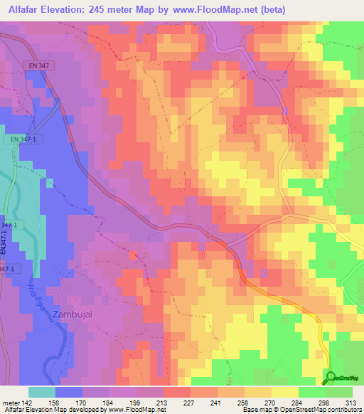 Elevation of Alfafar,Portugal Elevation Map, Topography, Contour