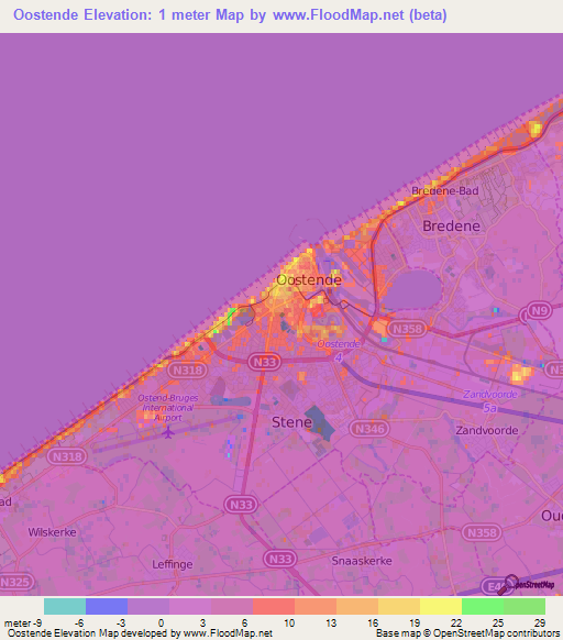 Elevation of Oostende,Belgium Elevation Map, Topography, Contour