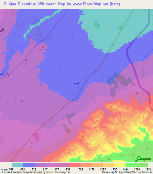 Elevation of El Qaa,Lebanon Elevation Map, Topography, Contour