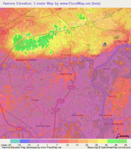 Elevation of Hamme,Belgium Elevation Map, Topography, Contour