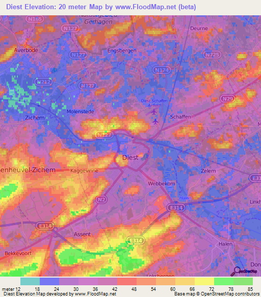 Elevation of Diest,Belgium Elevation Map, Topography, Contour