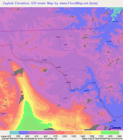 Elevation of Zaybah,Oman Elevation Map, Topography, Contour
