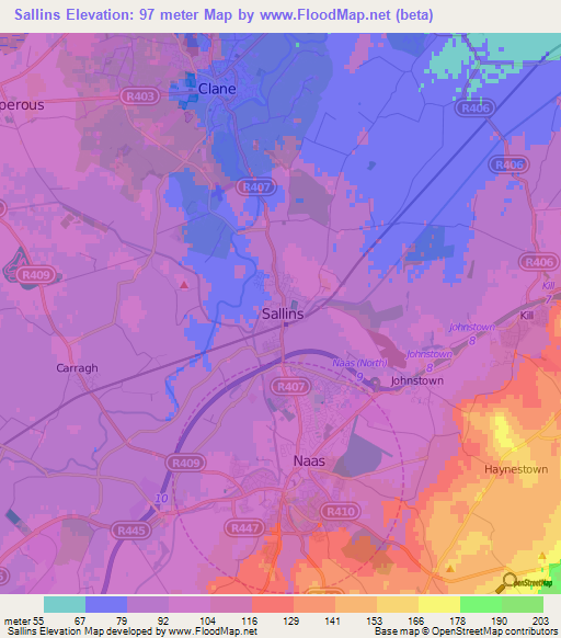 Elevation of Sallins,Ireland Elevation Map, Topography, Contour