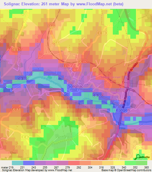 Elevation of Solignac,France Elevation Map, Topography, Contour