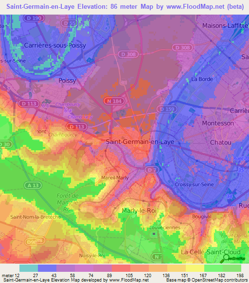 Elevation of Saint-Germain-en-Laye,France Elevation Map, Topography ...