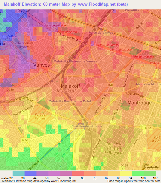Elevation of Malakoff,France Elevation Map, Topography, Contour