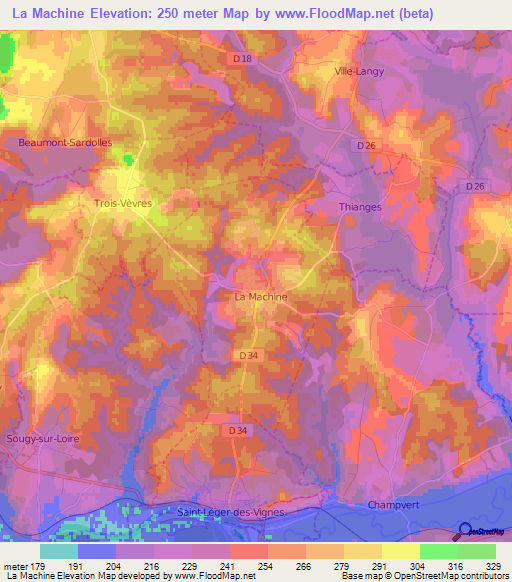Elevation of La Machine,France Elevation Map, Topography, Contour
