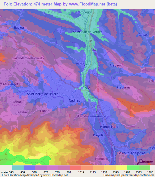 Elevation of Foix,France Elevation Map, Topography, Contour