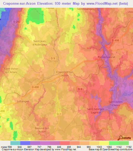 Elevation of Craponne-sur-Arzon,France Elevation Map, Topography, Contour