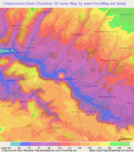 Elevation of Chaumont-en-Vexin,France Elevation Map, Topography, Contour