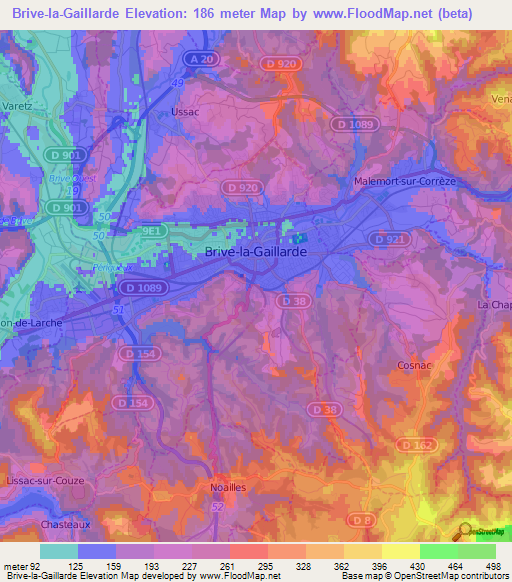 Elevation of Brive-la-Gaillarde,France Elevation Map, Topography, Contour