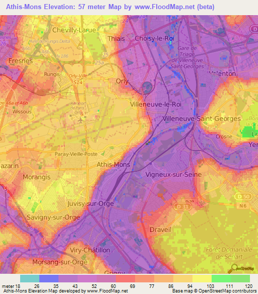 Elevation of Athis-Mons,France Elevation Map, Topography, Contour