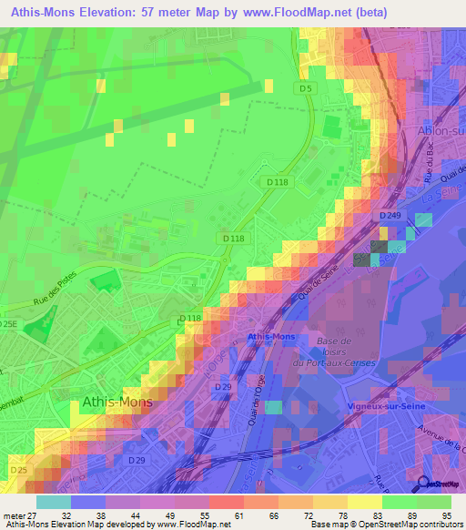 Elevation of Athis-Mons,France Elevation Map, Topography, Contour
