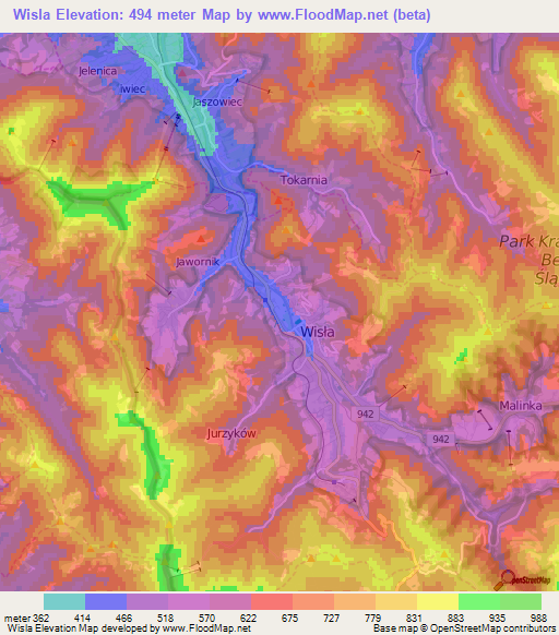Elevation of Wisla,Poland Elevation Map, Topography, Contour