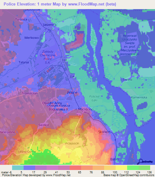 Elevation of Police,Poland Elevation Map, Topography, Contour