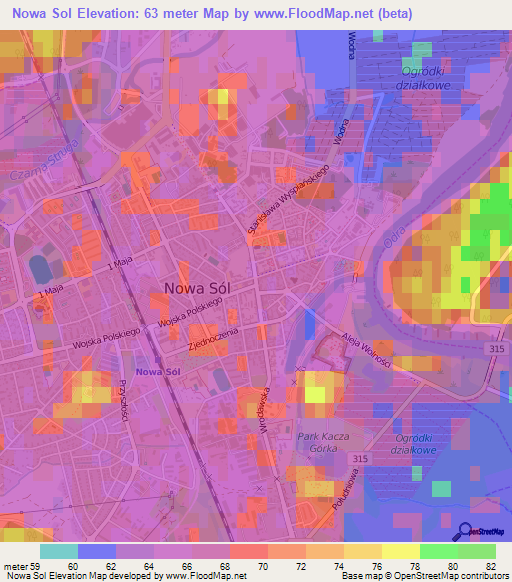 Elevation of Nowa Sol,Poland Elevation Map, Topography, Contour
