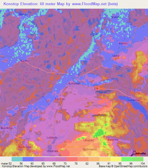 Elevation of Konotop,Poland Elevation Map, Topography, Contour
