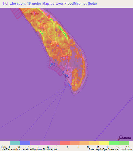 Elevation of Hel,Poland Elevation Map, Topography, Contour