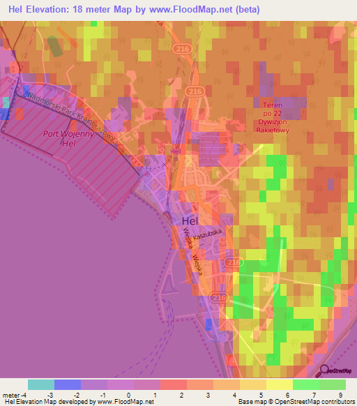 Elevation of Hel,Poland Elevation Map, Topography, Contour