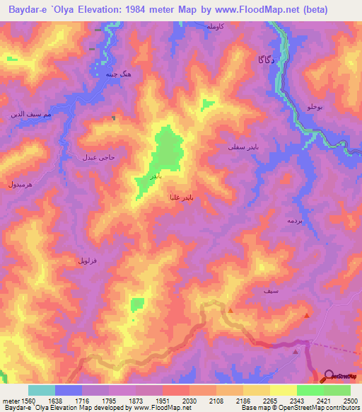 Elevation of Baydar-e `Olya,Iran Elevation Map, Topography, Contour