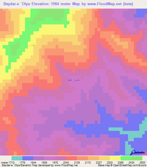 Elevation of Baydar-e `Olya,Iran Elevation Map, Topography, Contour